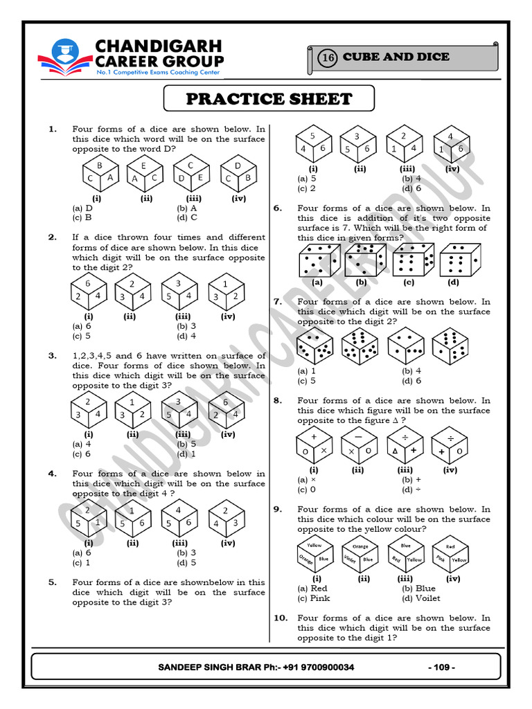 Chapter-16 Cube and Dice | PDF | Dice | Chess Theory