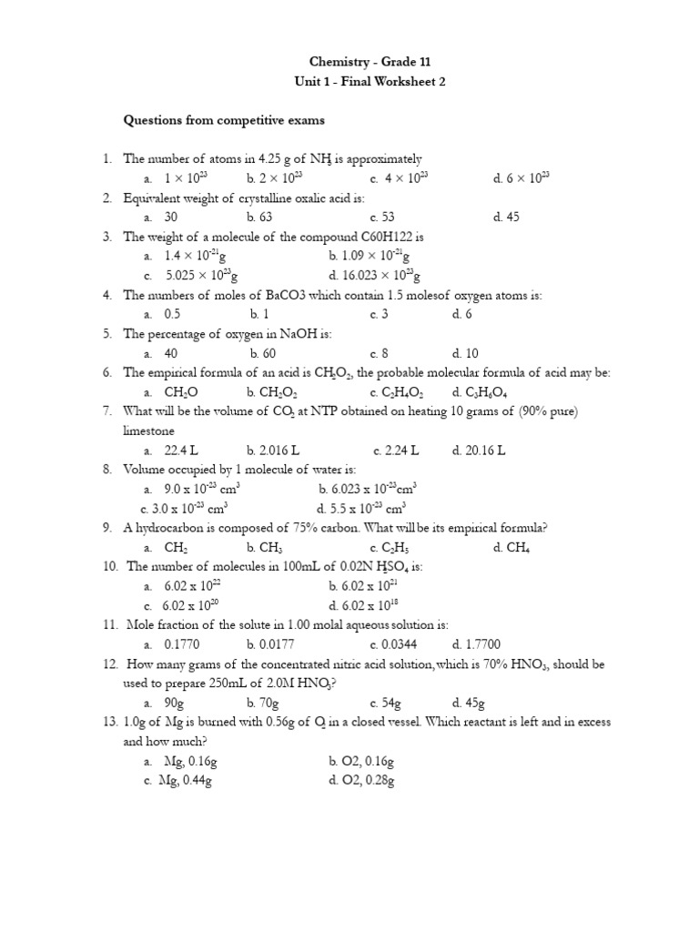 Grade 11 Chemistry Exam Questions | PDF | Oxide | Magnesium