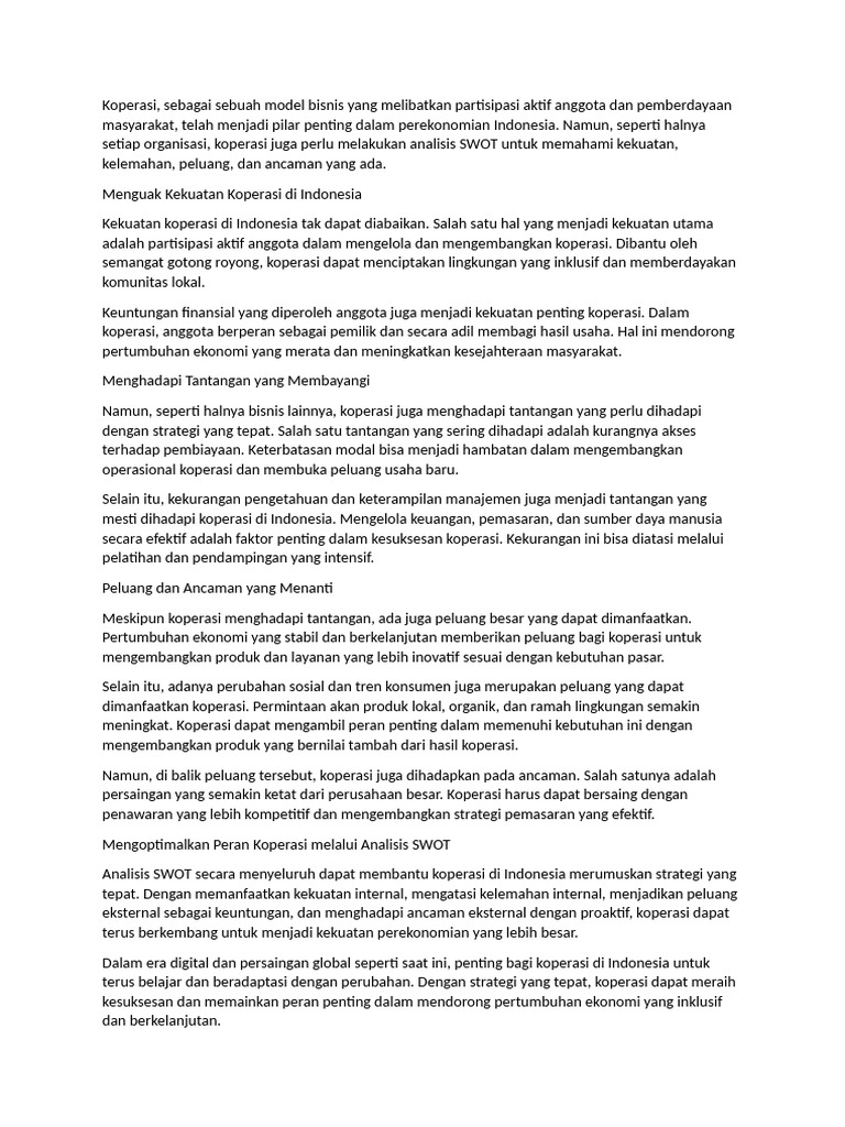 Referensi Analisis SWOT Koperasi | PDF