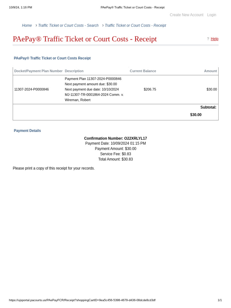 1-9-24 PAePay Traffic Ticket Receipt1 | PDF