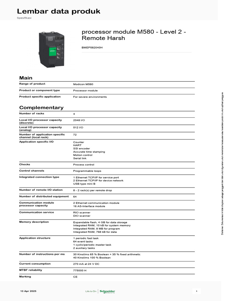 Schneider Electric Modicon M580 EPac Controller BMEP582040H | PDF | Programmable Logic ...