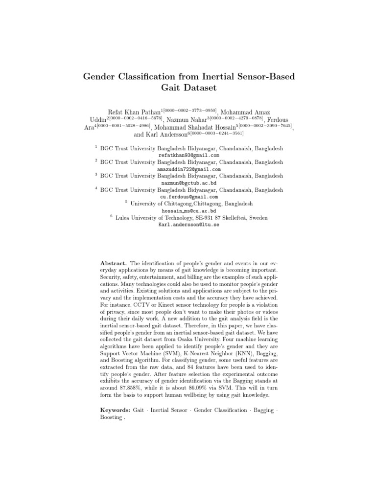 Gender Classification From Inertial Sensor-Based | PDF | Support Vector ...