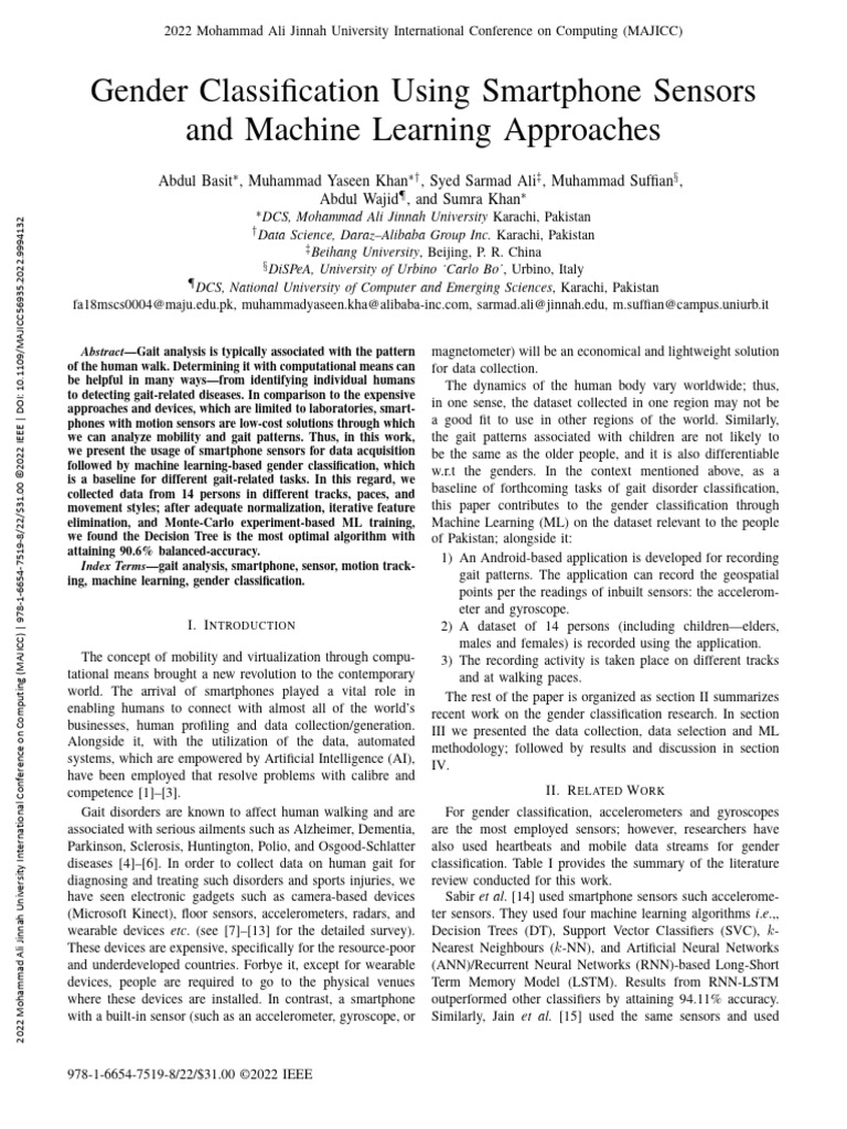 Gender Classification Using Smartphone Sensors and Machine Learning Approaches | PDF | Machine ...