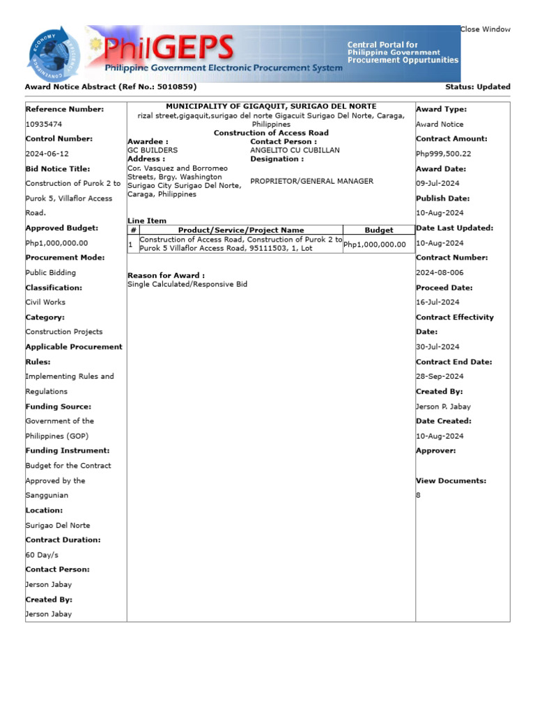 PhilGEPS NOA 2024-08-006 | PDF
