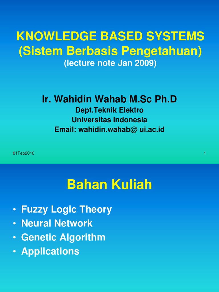 Knowledge Based Systems (Sistem Berbasis Pengetahuan) : Ir. Wahidin ...
