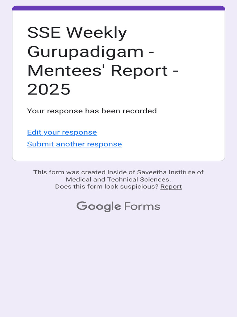 SSE Weekly Gurupadigam - Mentees' Report - 2025 | PDF