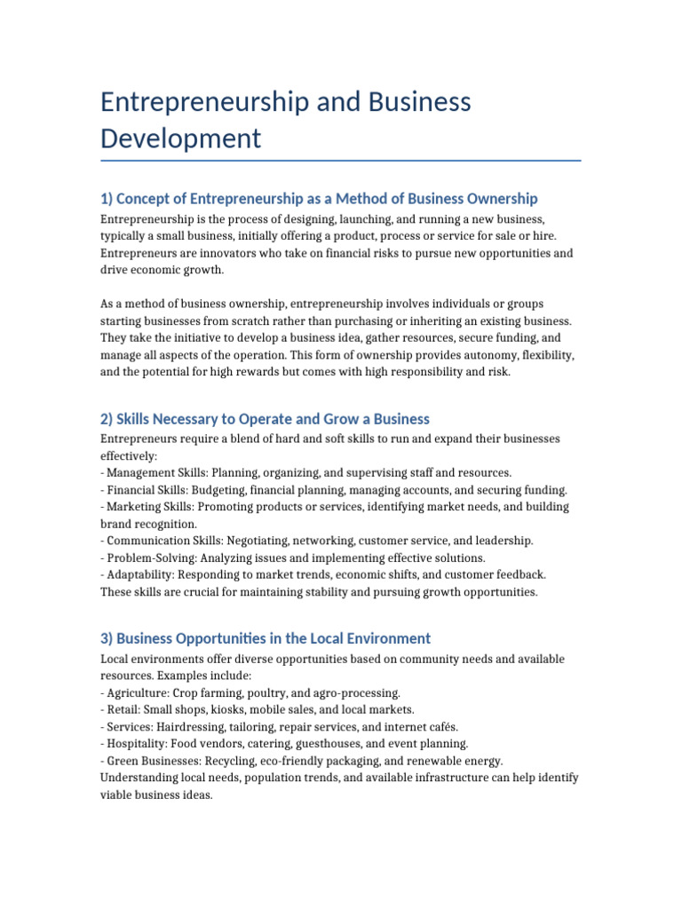 Entrepreneurship and Business Growth Guide | PDF | Entrepreneurship ...