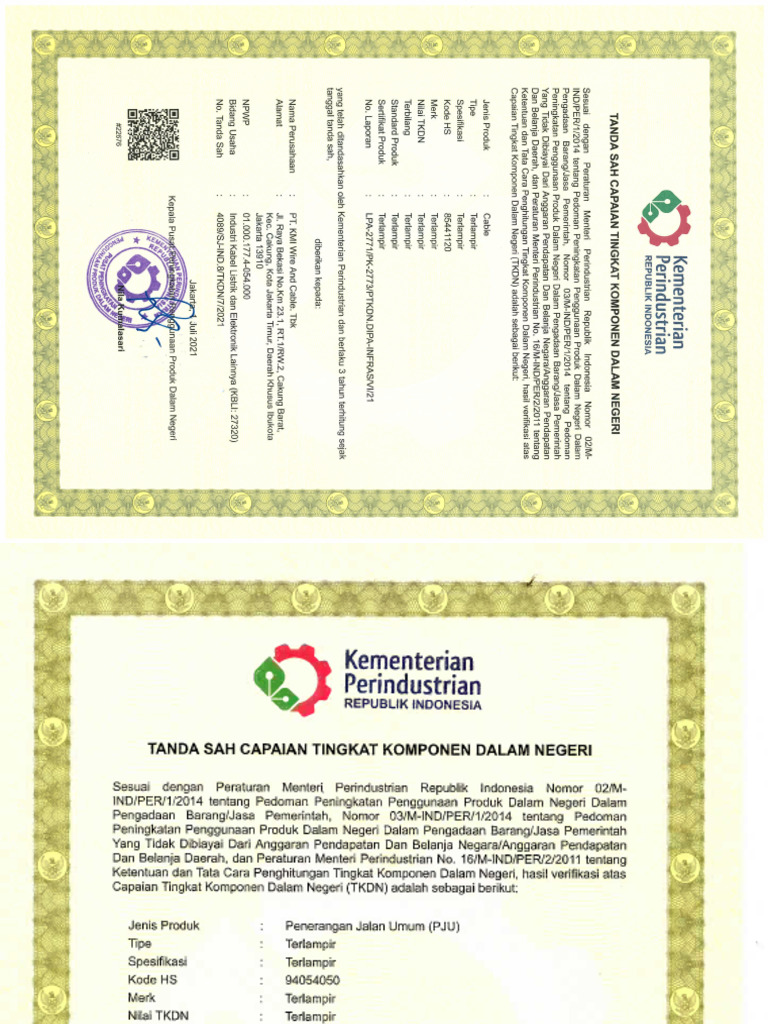 TKDN Lampu Dan Kabel | PDF