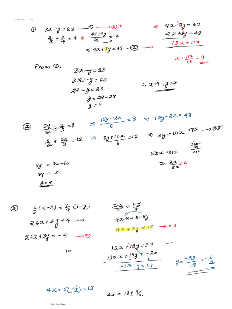 Solving by Elimination and Cross Multiplication. | PDF