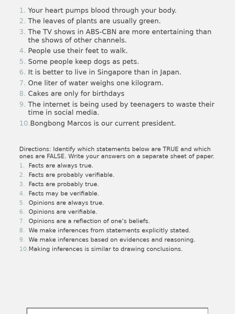 Factsand Opinion, Inference | PDF | Inference | Evidence