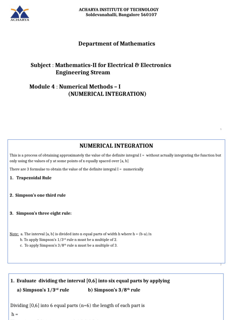 Module 4 Numerical Integration. 16860363251738 | PDF | Integral | Mathematical Concepts