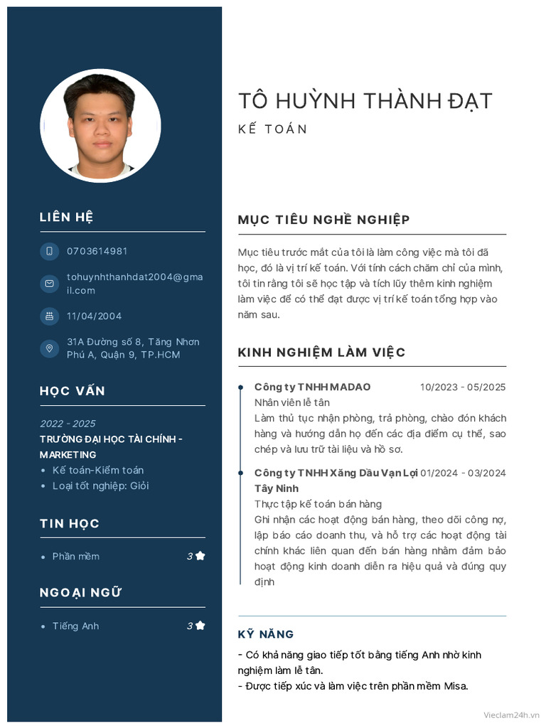 To Huynh Thanh Dat CV Vieclam24h Vn1747110441 | PDF