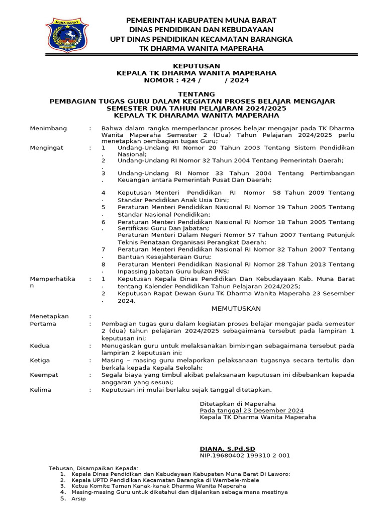 SK Mengajar TK | PDF