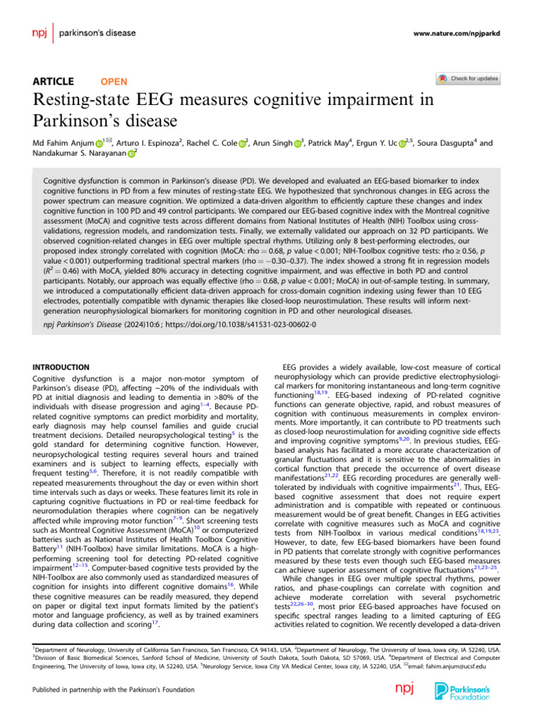 Resting-State EEG Measures Cognitive Impairment in Parkinson's Disease | PDF ...