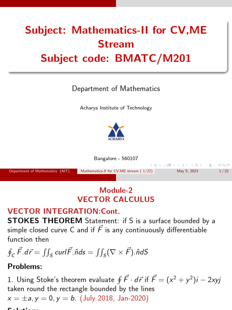 Vector Calculus and Stokes' Theorem Guide | PDF | Integral ...