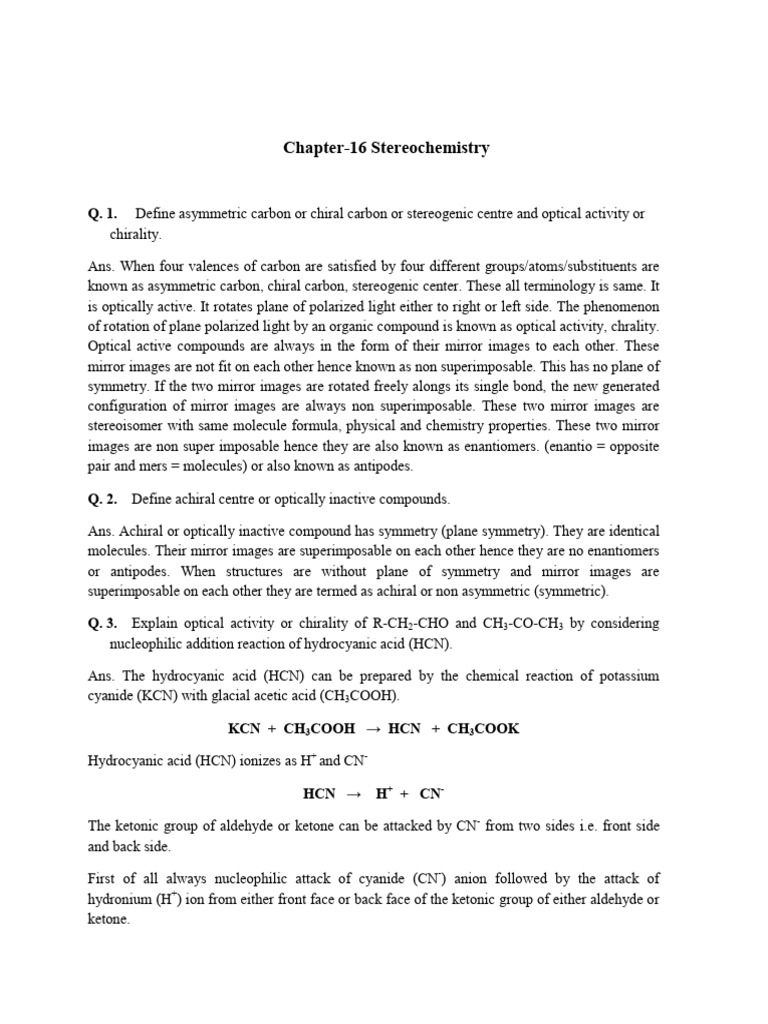 16-Stereochemistry Questions With Answer | PDF | Chirality (Chemistry ...