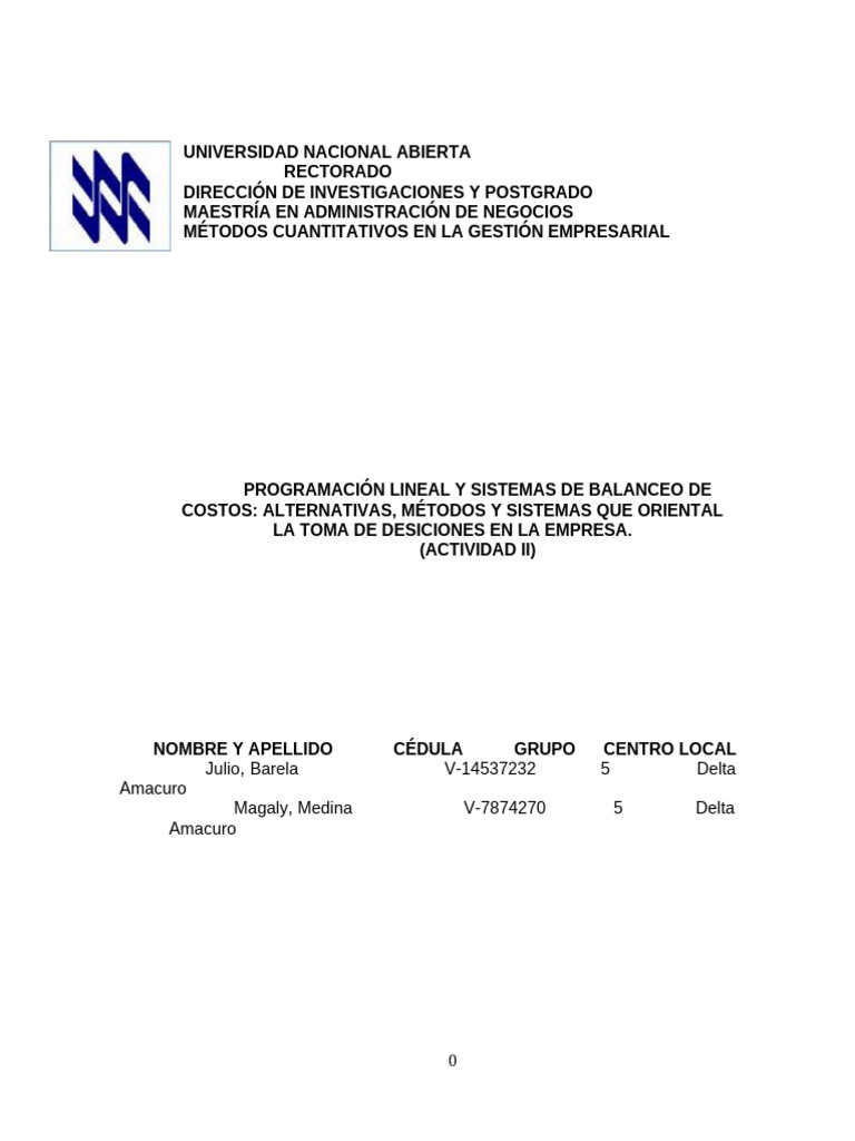 Tare 2 Métodos | PDF | Programación lineal | Planificación