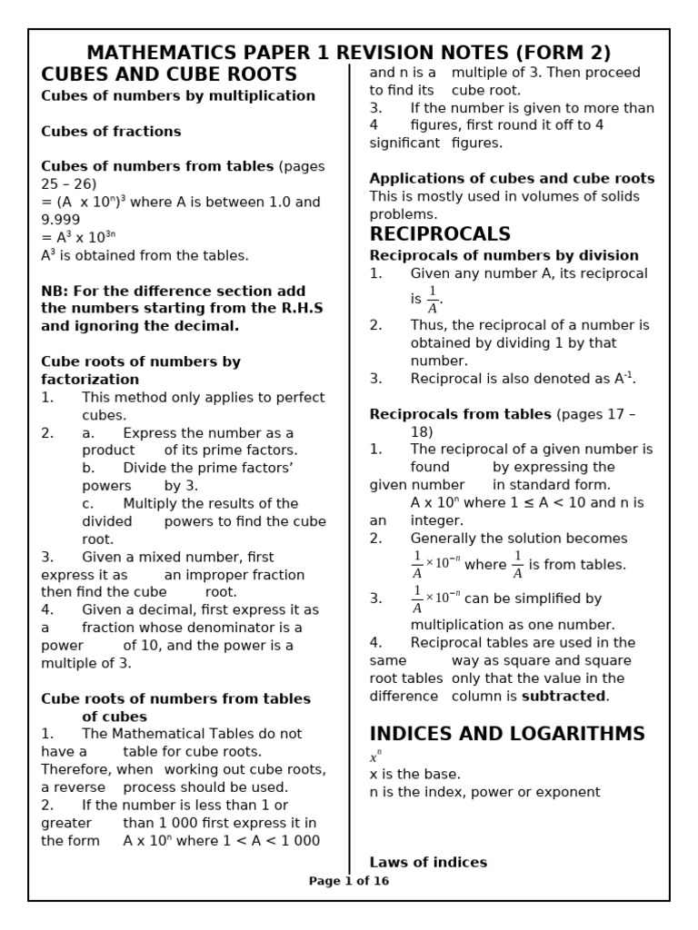 Paper 1 Revision Notes (F2) | PDF | Numbers | Multiplication
