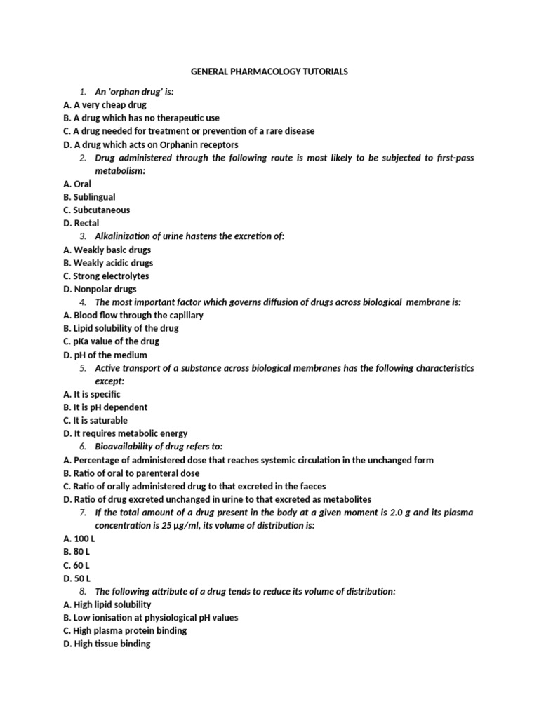 General Pharmacology Tutorials | PDF | Drug Metabolism | Pharmacokinetics
