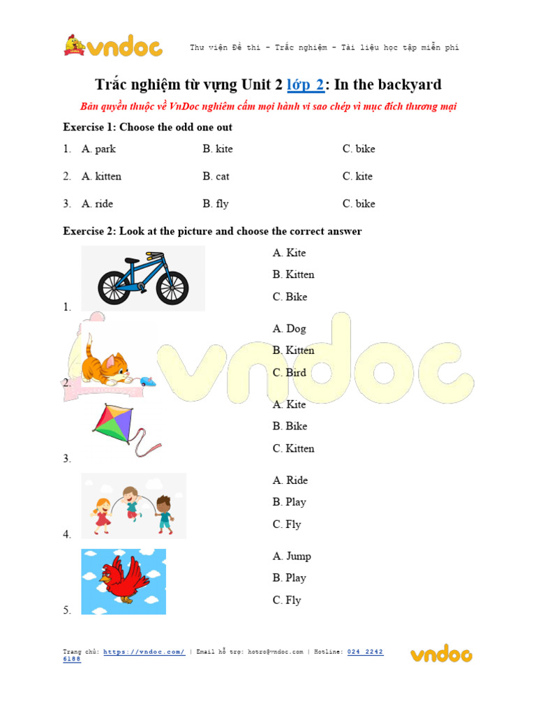 Trac Nghiem Tu Vung Unit 2 Lop 2 in The Backyard | PDF