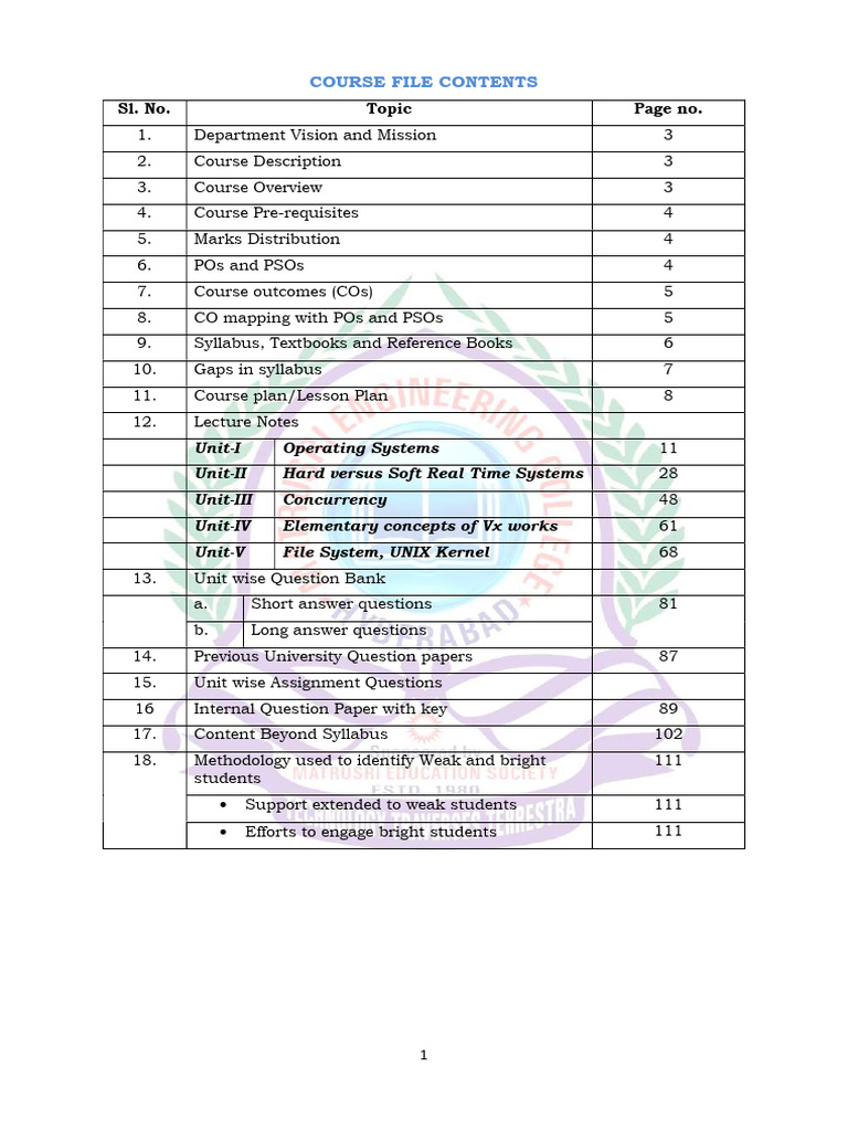 RTOS Course File 2024-25 | PDF | Process (Computing) | Computer Data Storage