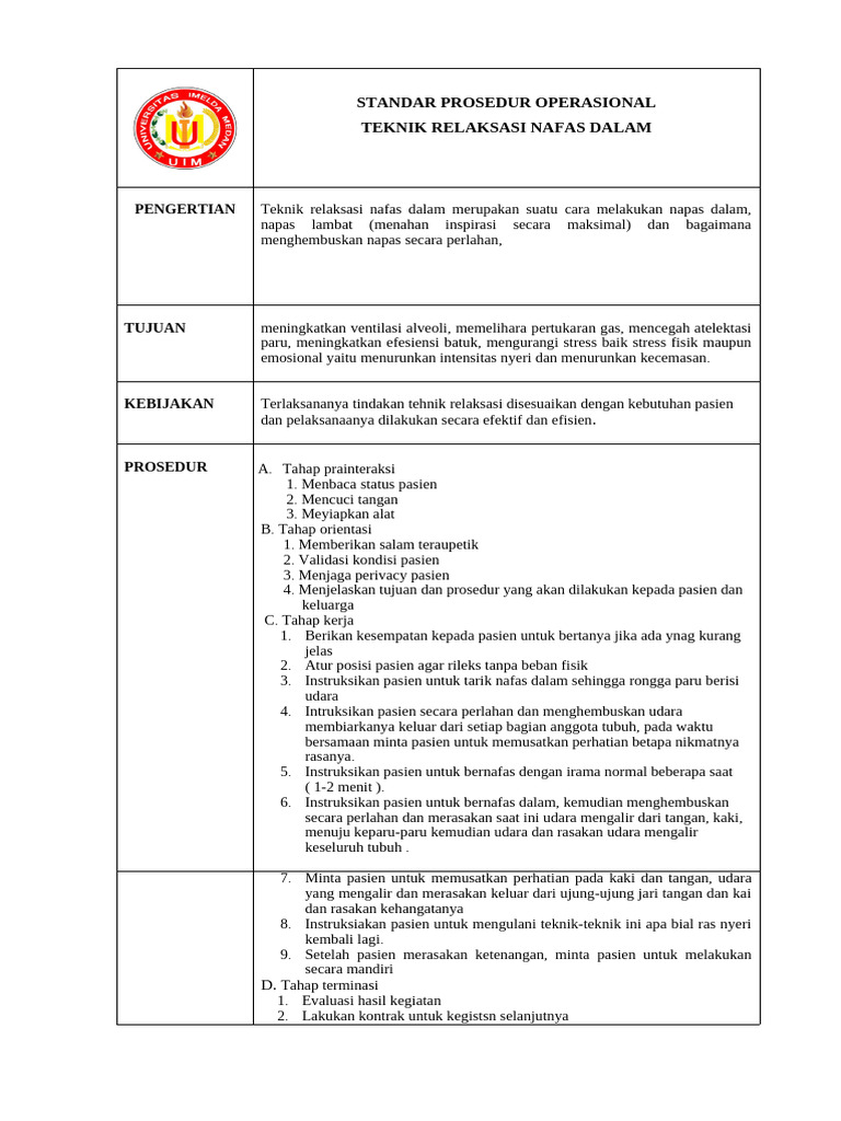 Sop Teknik Relaksasi Nafas Dalam | PDF