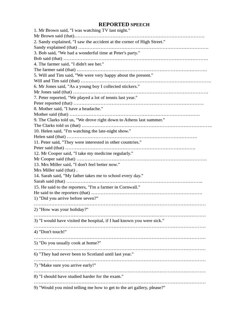Reported Speech Exercise | PDF