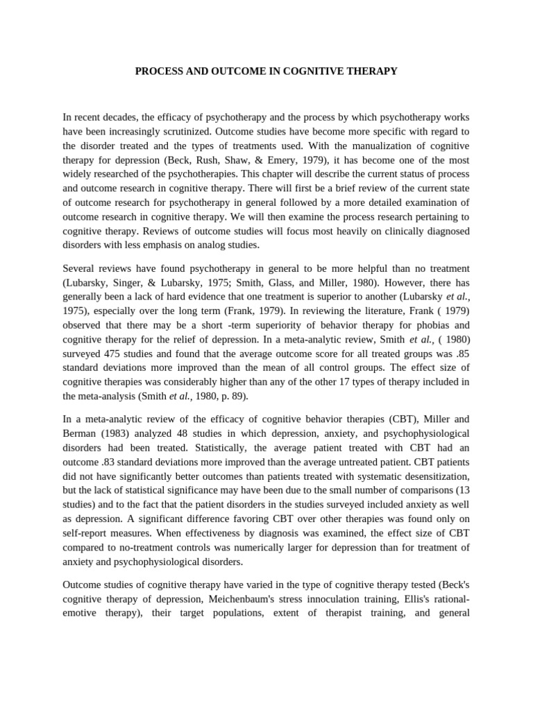 Process and Outcome in Cognitive Therapy | PDF | Cognitive Behavioral ...