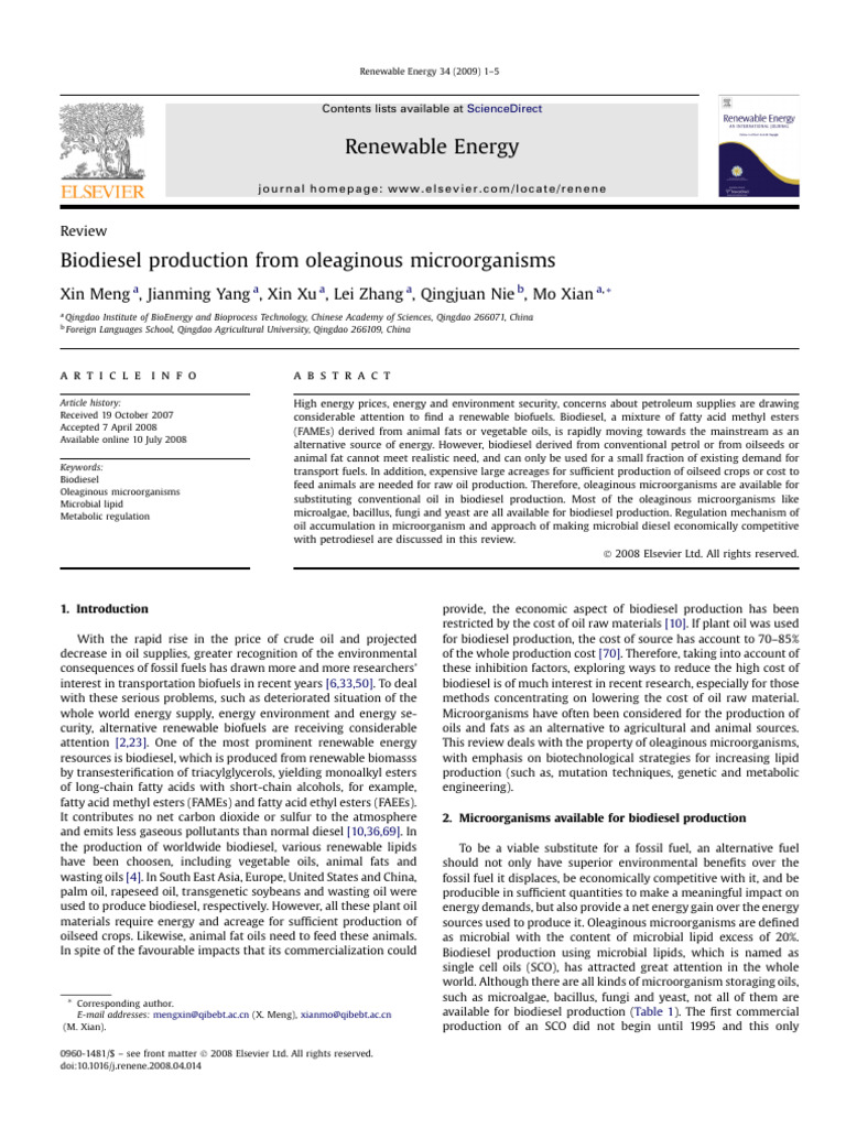 Biodiesel Production From Oleaginous Microorganisms | PDF | Biofuel ...