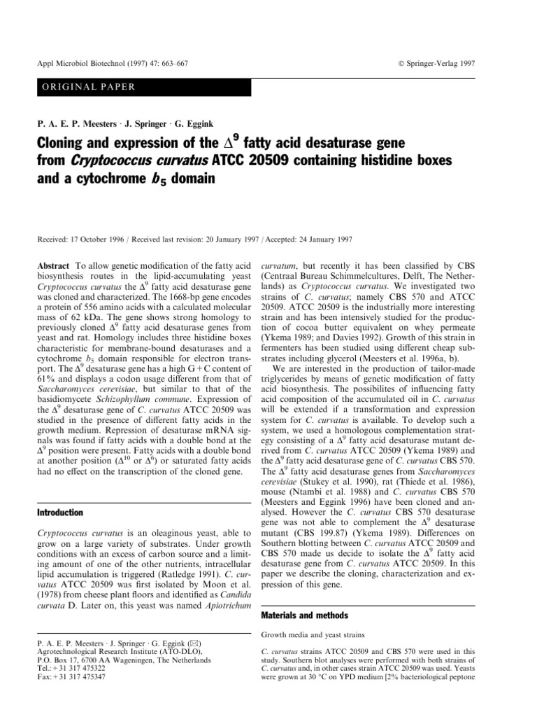 Cloning and Expression of the Δ9 Fatty Acid Desaturase Gene From ...
