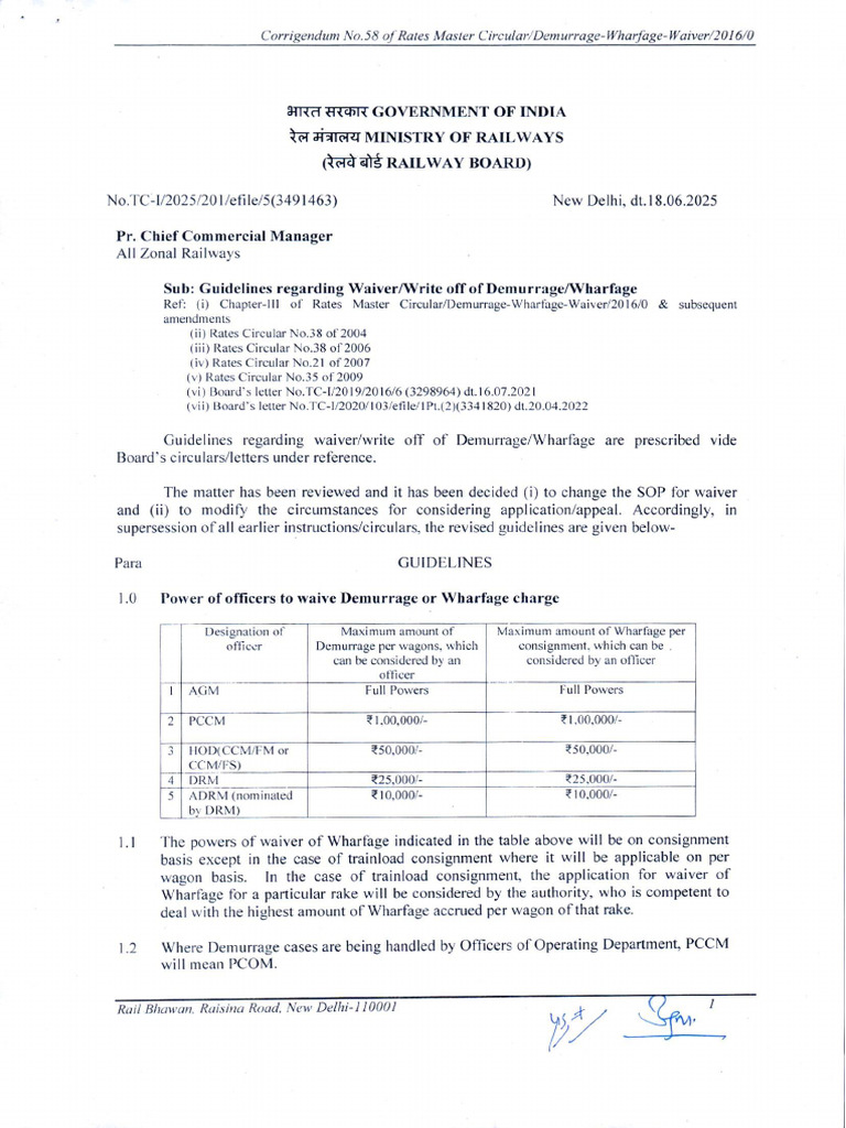 Guidelines Regarding Waiver and Write Off of Demur - 250618 - 175933 | PDF