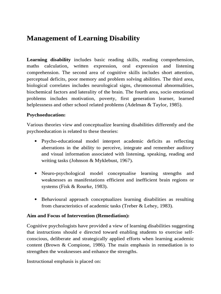 Management of Learning Disability | PDF | Learning Disability | Arithmetic