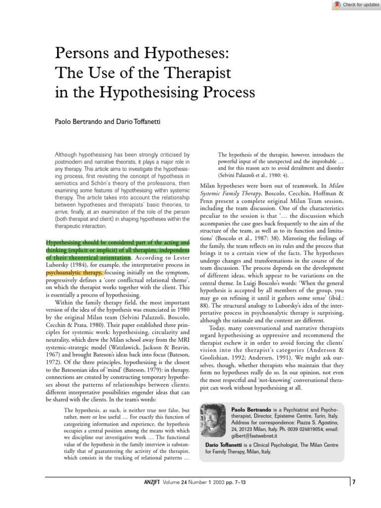 Hypothesising in Systemic Therapy | PDF | Psychotherapy | Hypothesis