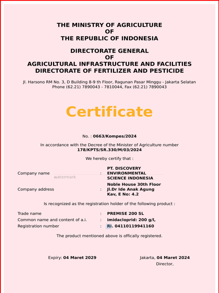 ID Envu Reg Certificate Premise200SL 2024 | PDF