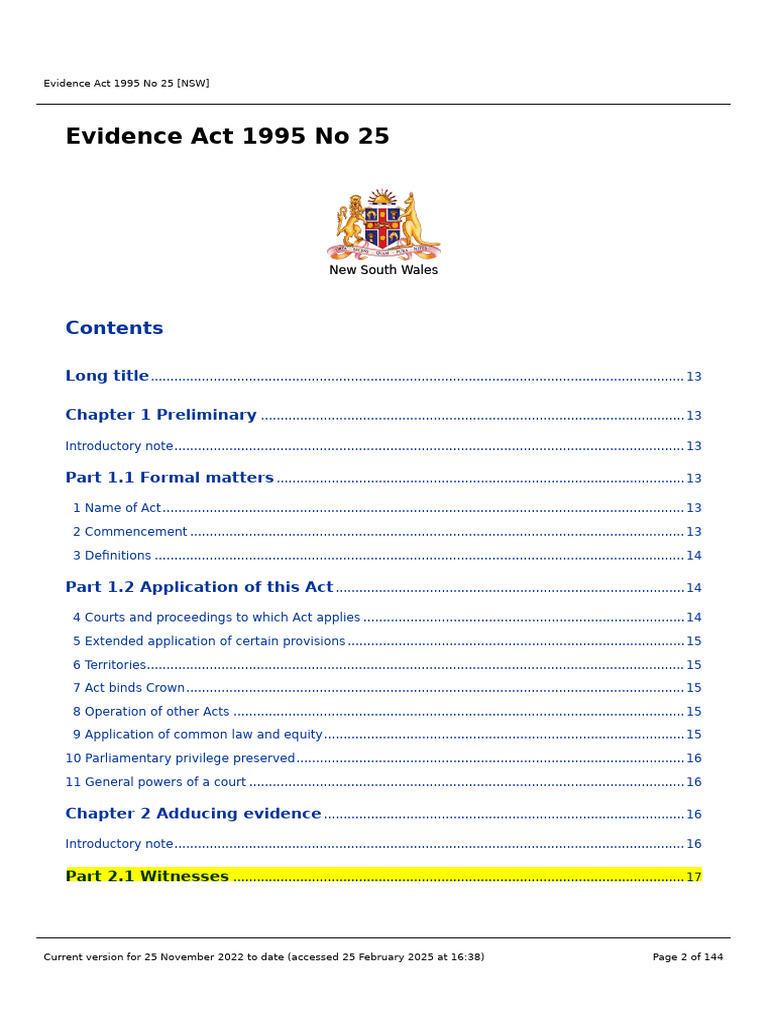 Evidence Act 1995 (NSW) | PDF | Hearsay | Evidence (Law)
