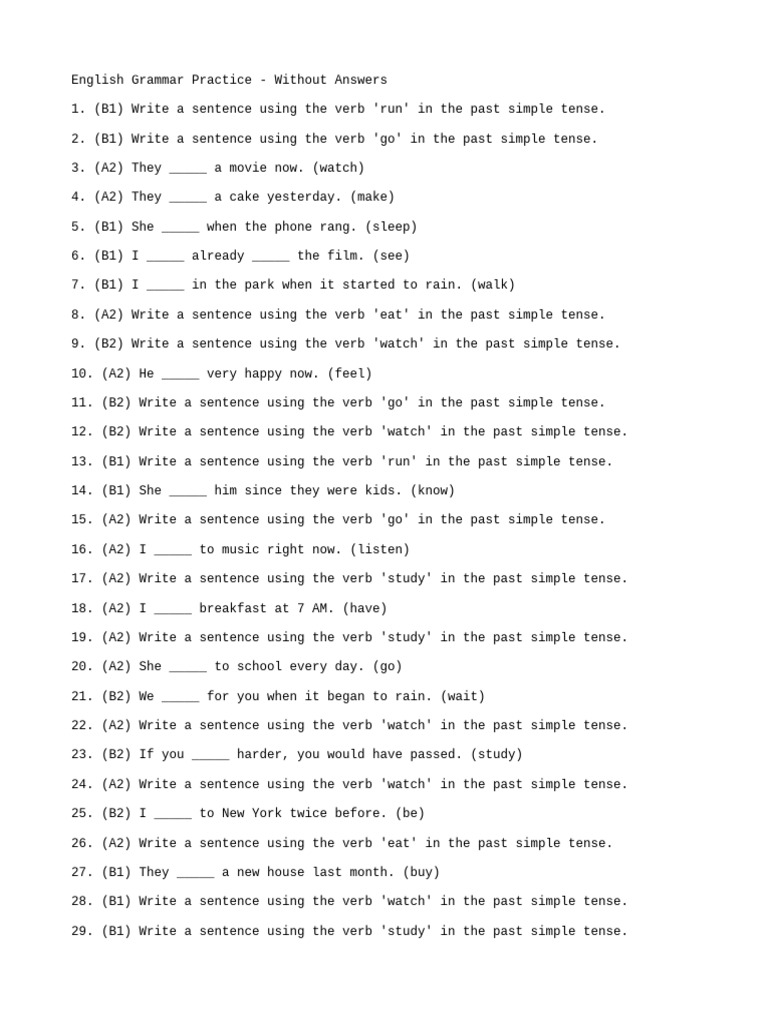 English Grammar Past Tense Exercises | PDF | Verb | Chess Openings