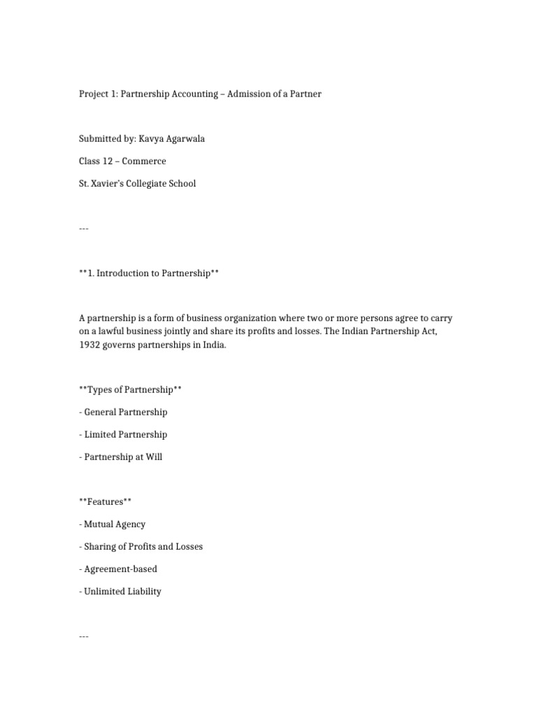 Project 1 Kavya Agarwala COMPLETE | PDF | Debits And Credits | Partnership