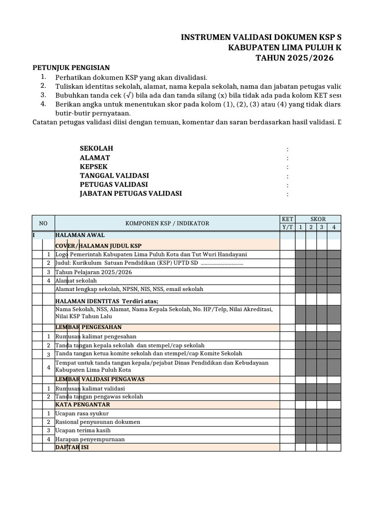 Instrumen KSP TP 2025-2026 | PDF