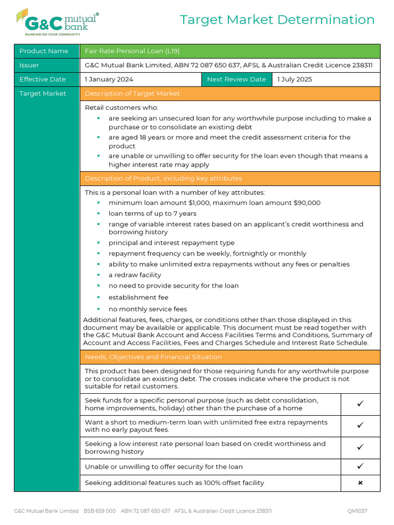 G&C Mutual Bank Personal Loan Overview | PDF | Loans | Unsecured Debt