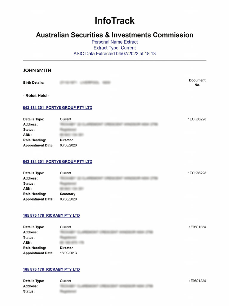 ASIC Current Personal Name Extract Sample 2 | PDF