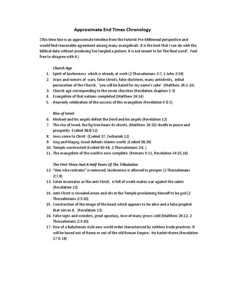 Evangelical End Times Timeline | PDF | Antichrist | Christian Eschatology