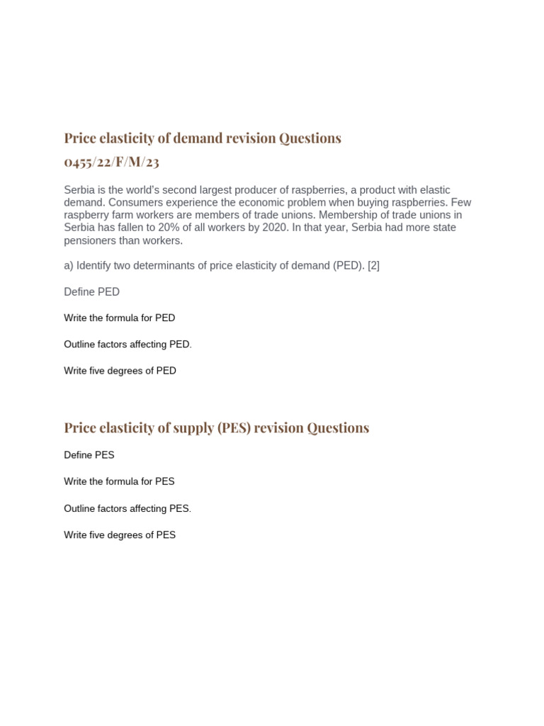 Price Elasticity of Demand Revision Questions - 1746168248 2 | PDF
