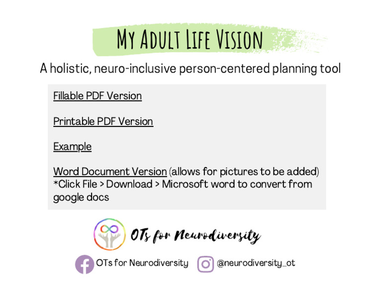 My Adult Life Vision Person Centered Planning Tool | PDF