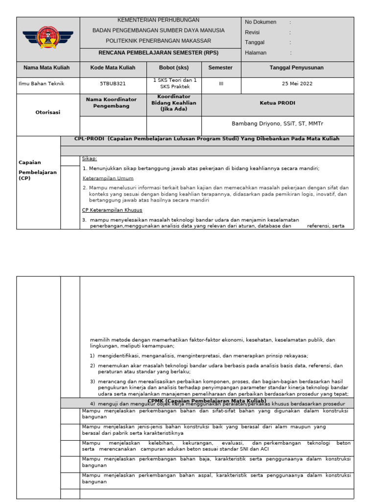 Rencana Pembelajaran Ilmu Bahan Teknik | PDF