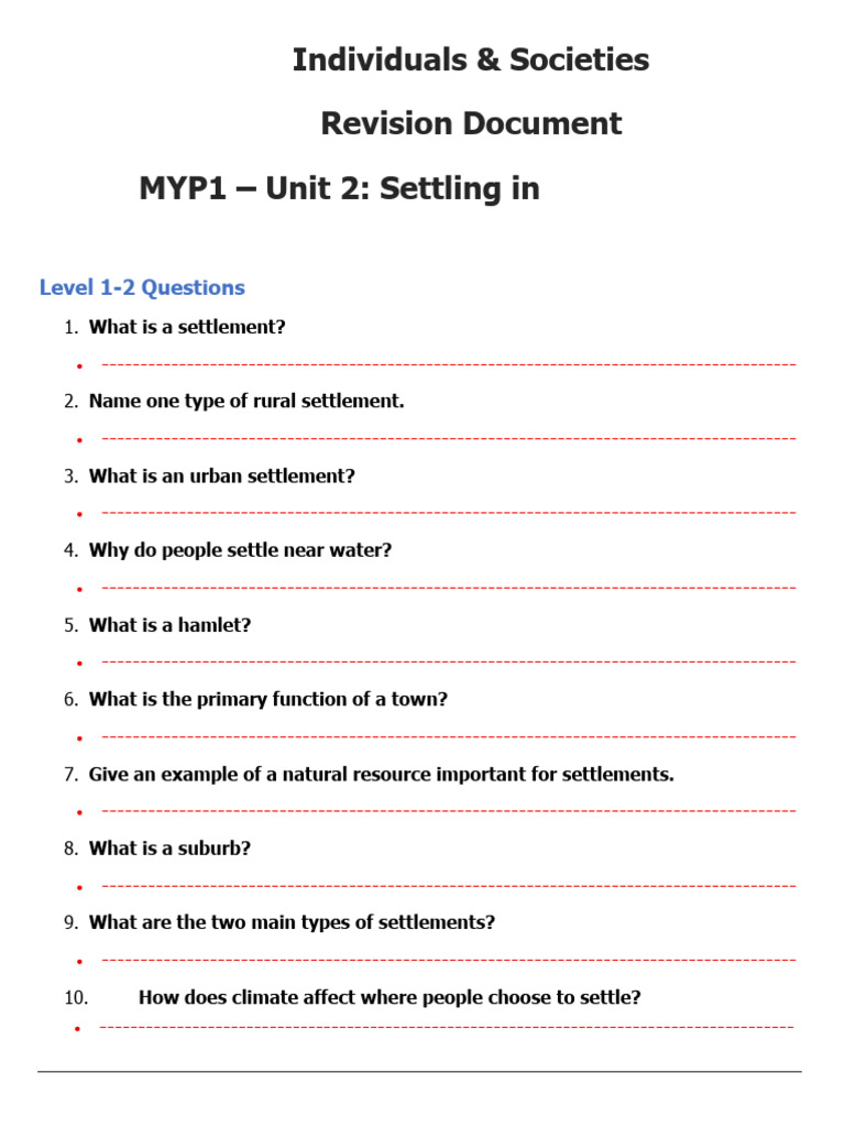 MYP1-I S Revision On Unit 2 Settling in | PDF | Urbanization | Suburb