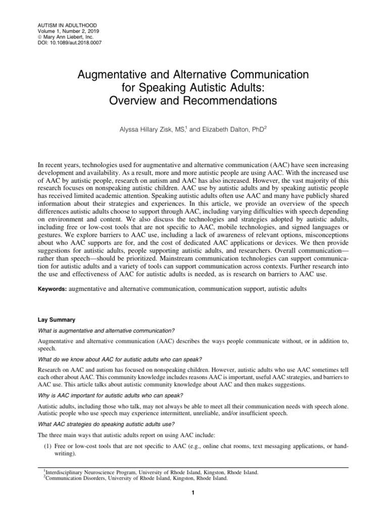 AAC Strategies for Speaking Autistic Adults | PDF | Autism | Communication