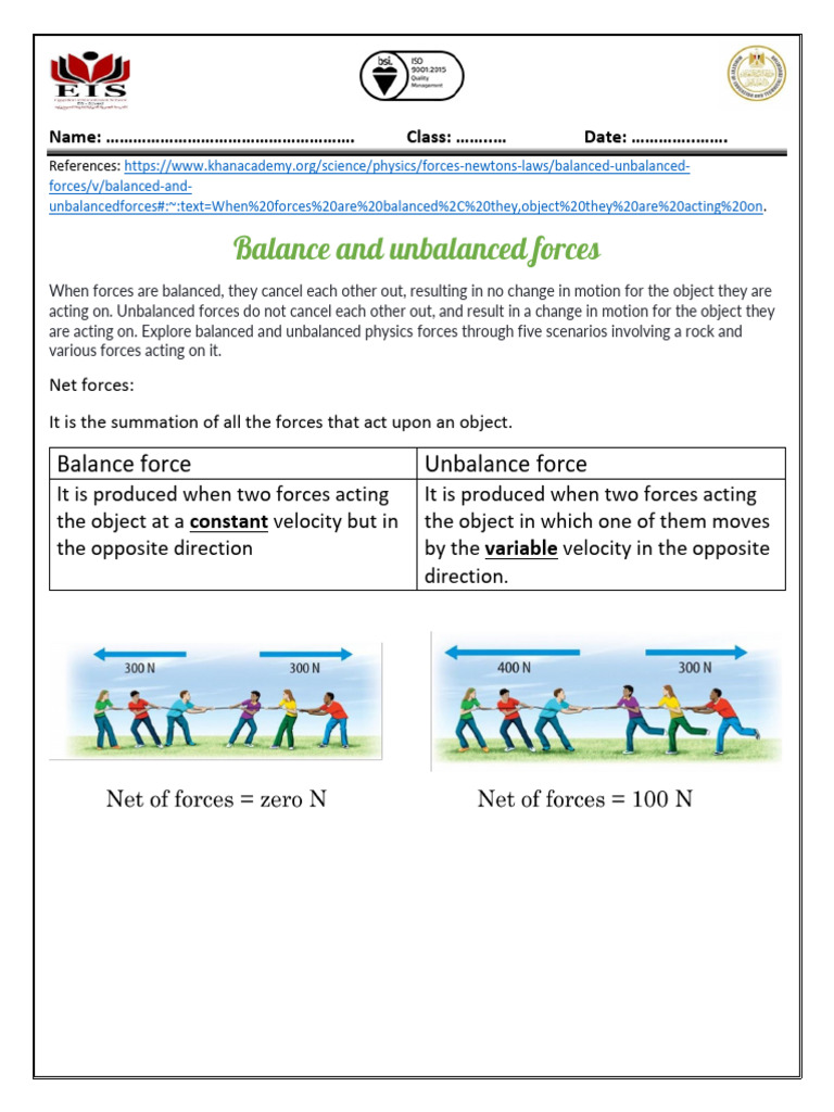 Balance and Unbalance Forces | PDF