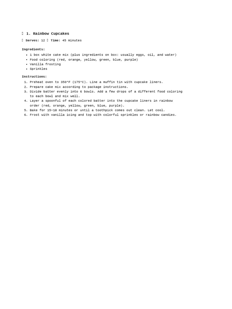 Recipe - Rainbow Cupcakes | PDF