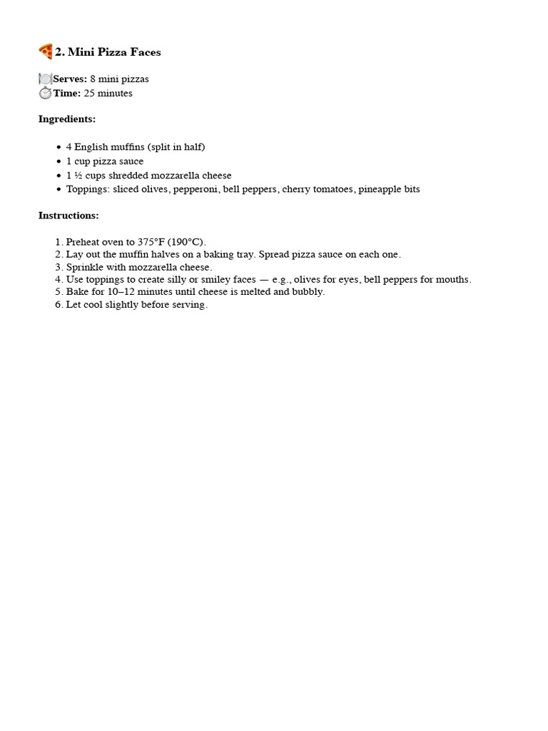 Recipe - Mini Face Pizzas | PDF