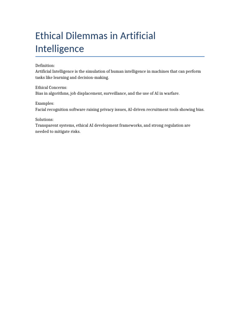 Ethical Dilemmas in Artificial Intelligence | PDF